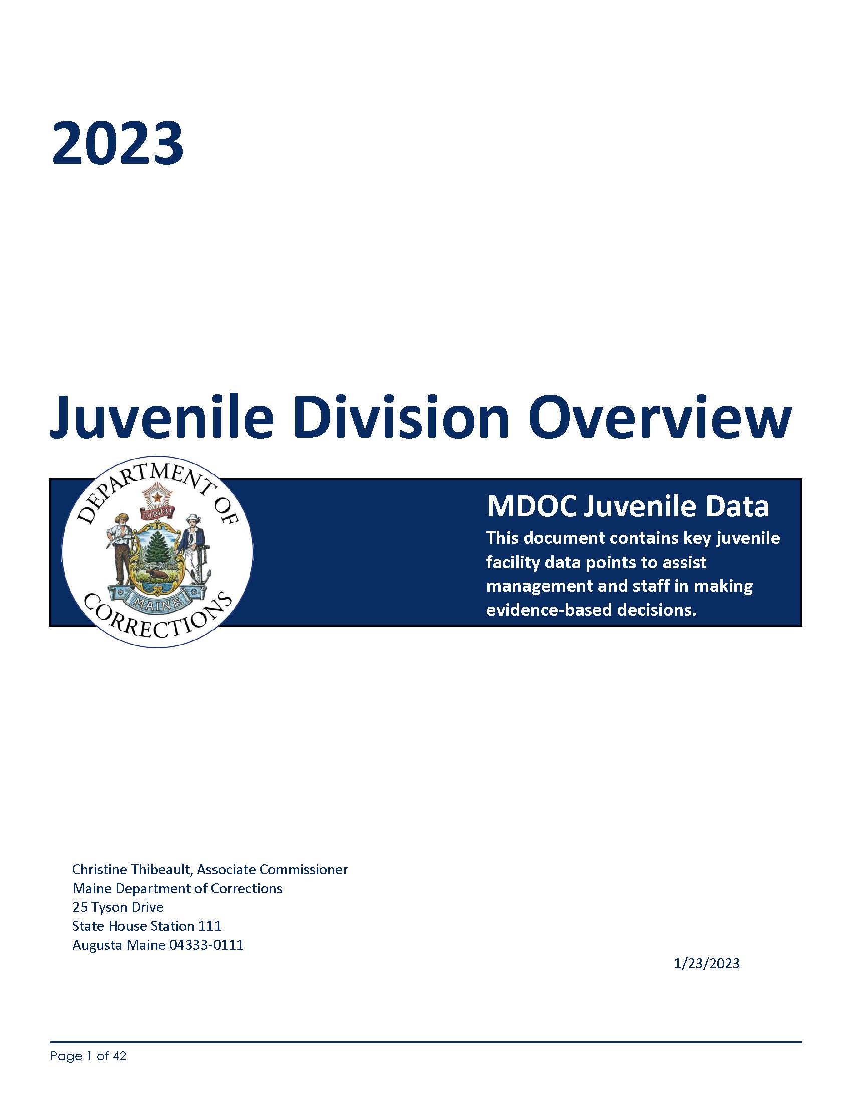 Juvenile Reports & Statistical Data | Department of Corrections