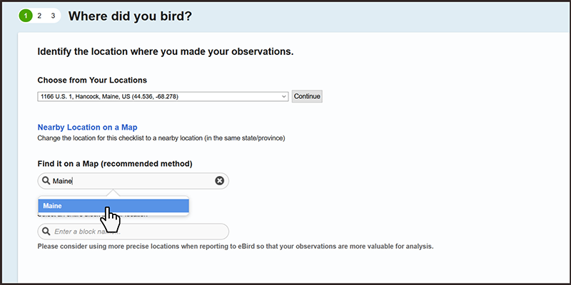 eBird Data Entry User Guide: Submit Data: Maine Bird Atlas: Maine Dept ...