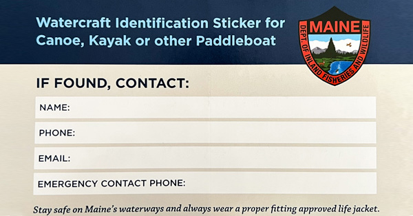 If Found Contact Stickers: Boating: Fishing & Boating: Maine Dept of Inland Fisheries and Wildlife